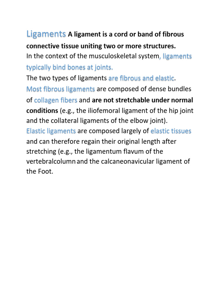 Ligaments: Types and Functions Explained | PDF