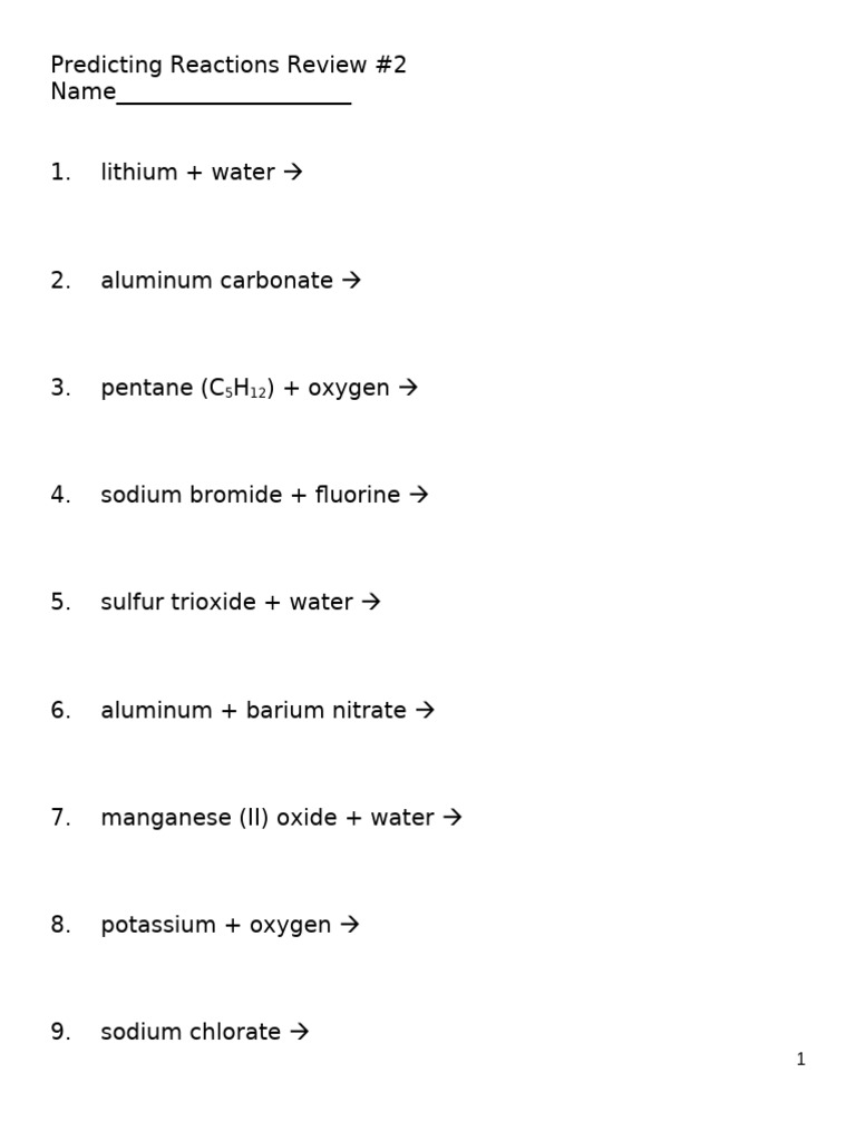 Predicting Reactions Review 2 | PDF