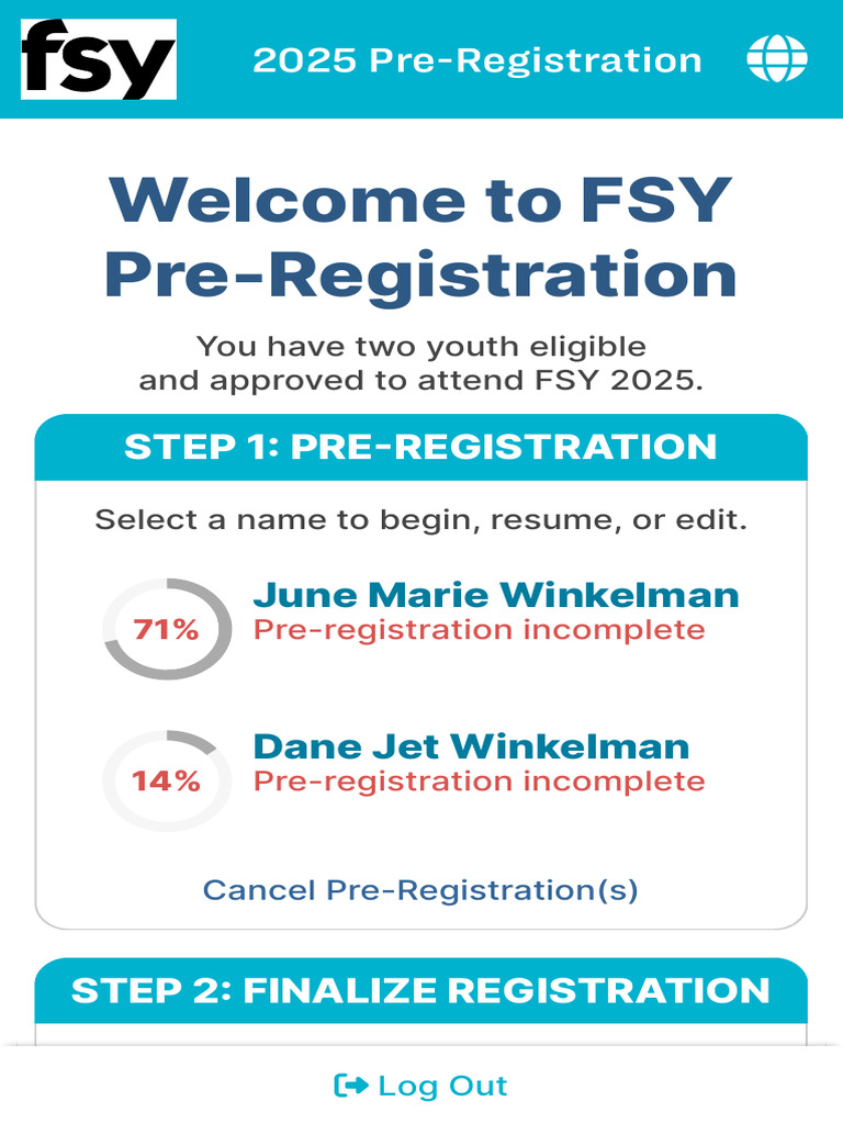 Welcome To FSY Pre-Registration | PDF