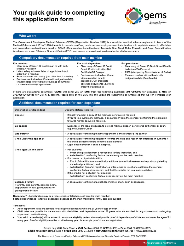 GEMS Medical Scheme Application Guide | PDF | Family | Banks