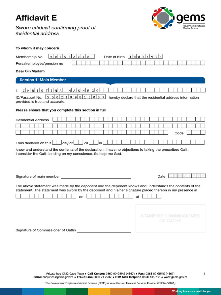 8151 Affidavit E - Confirming Residential Address P1 | PDF | Affidavit | Civil Law (Common Law)