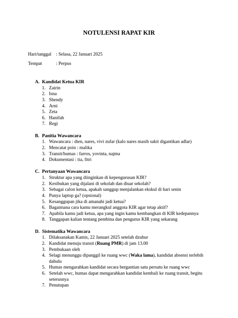 Notulensi Rapat Kir | PDF