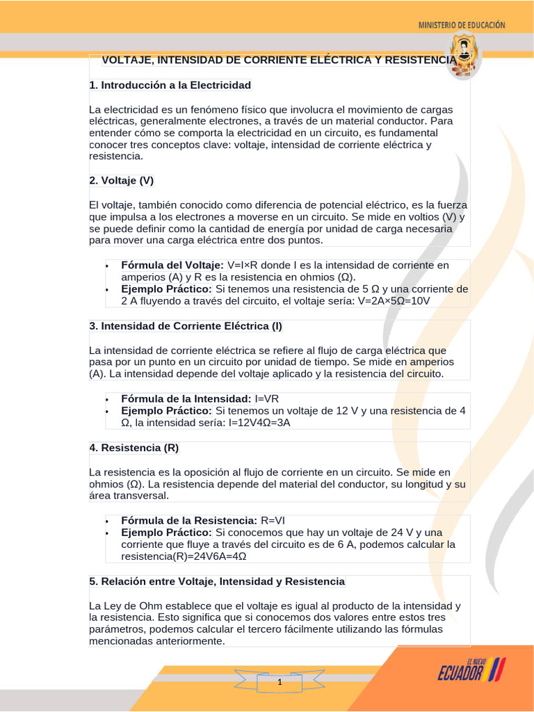 Voltaje e Intensidad en Circuitos Eléctricos | PDF | Resistencia ...