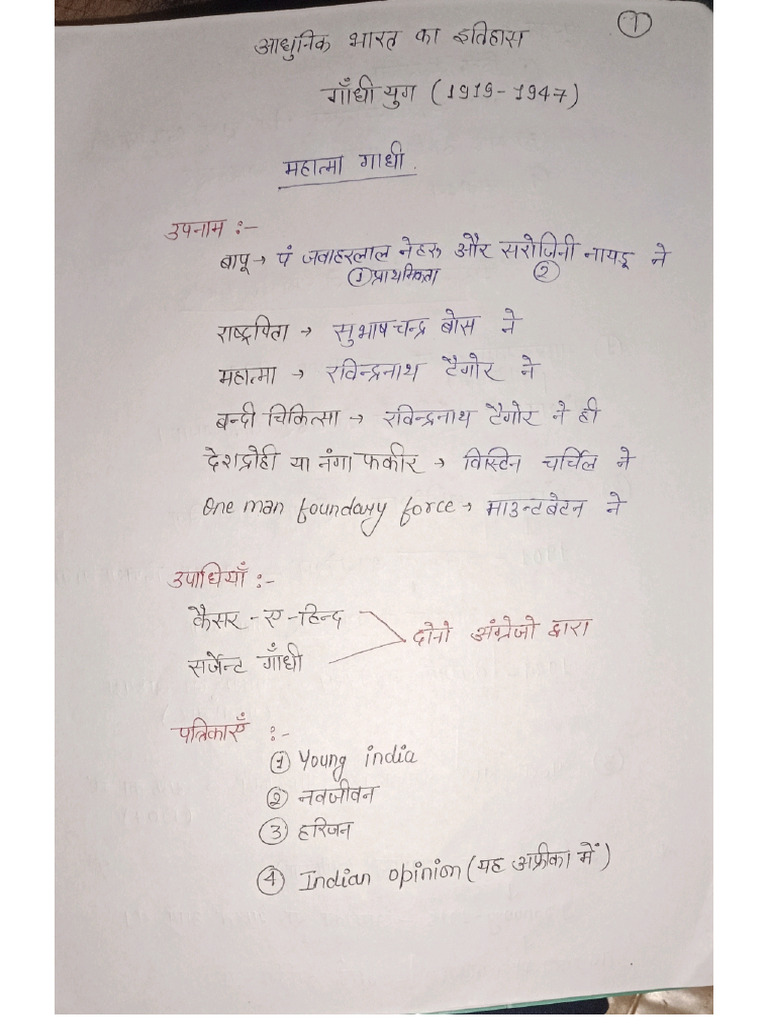 Class Notes of Nandkishore Tripathi History (1919-1947) | PDF