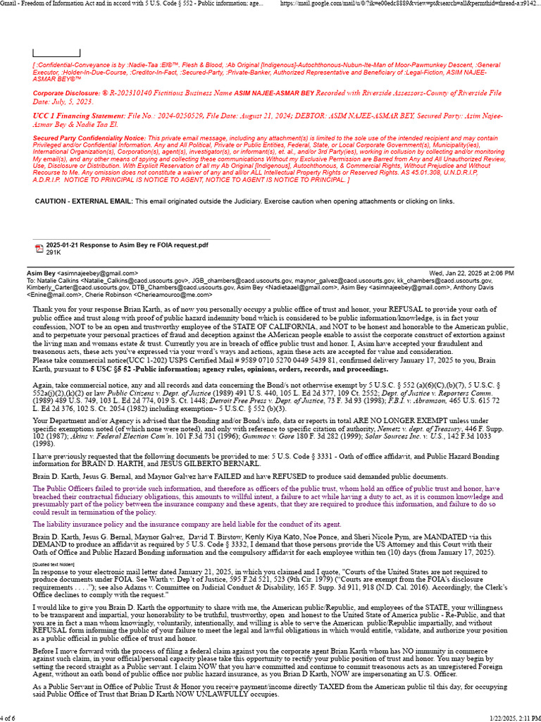 Response To Brian D Karth's REFUSAL To Provided Valid MANDATED Oath of Public Office of Trust ...