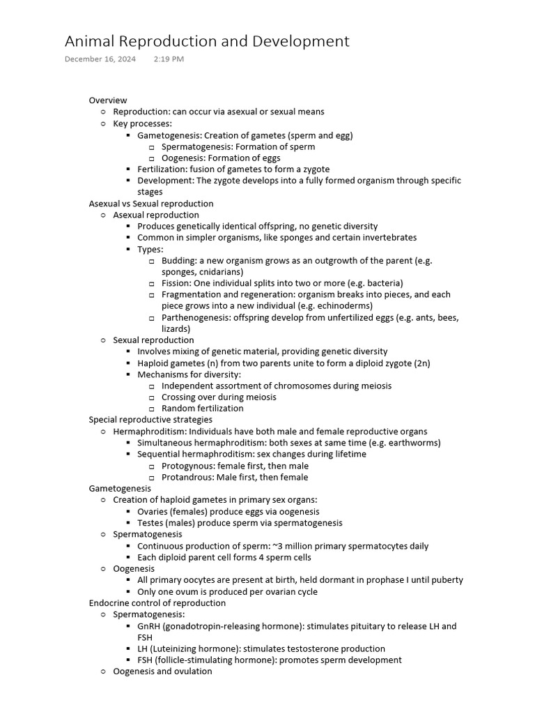 Animal Reproduction and Development | PDF | Sexual Reproduction ...