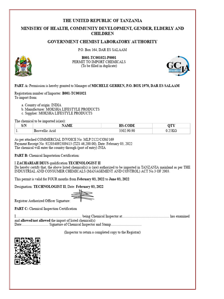 Chemical Import Permit | PDF