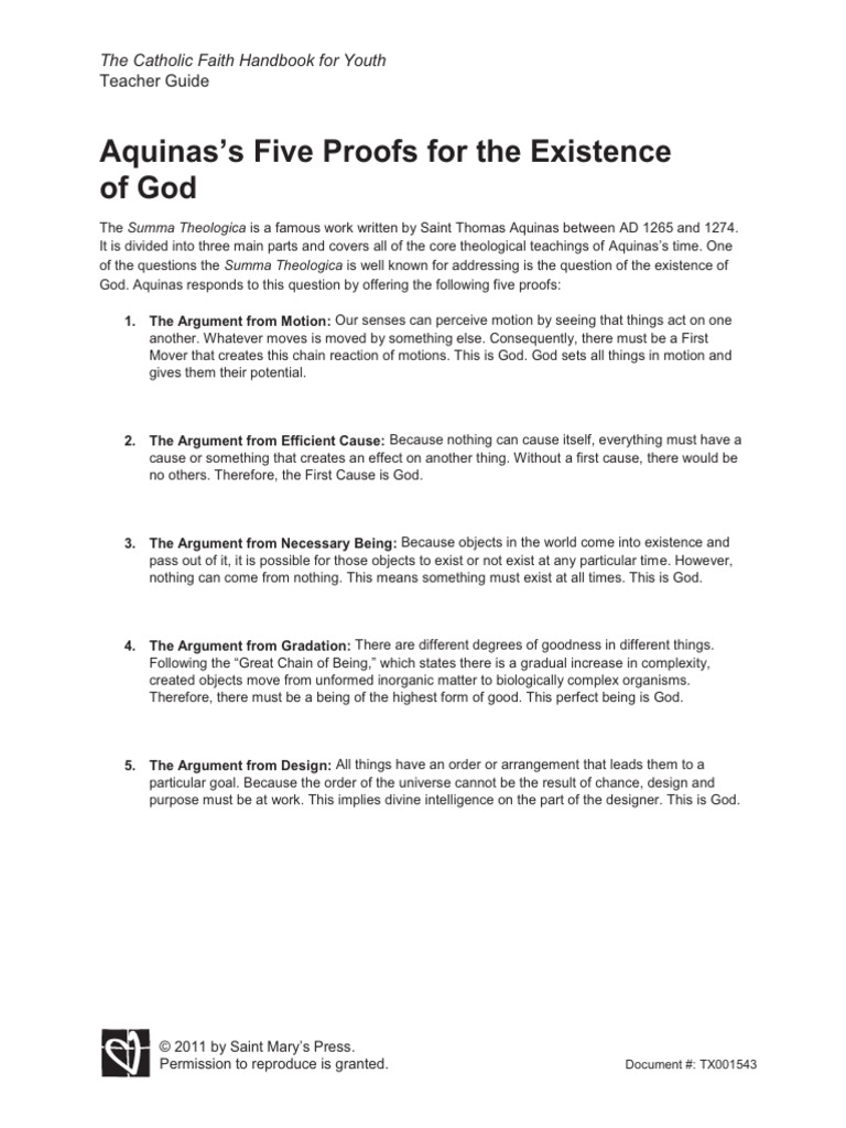 Aquinas's Five Proofs of God | PDF