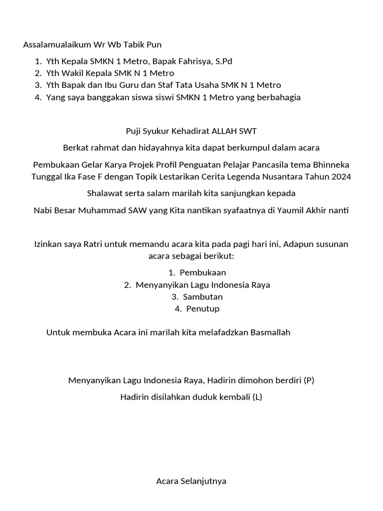 Teks MC P5 Kelas X Dan XI | PDF
