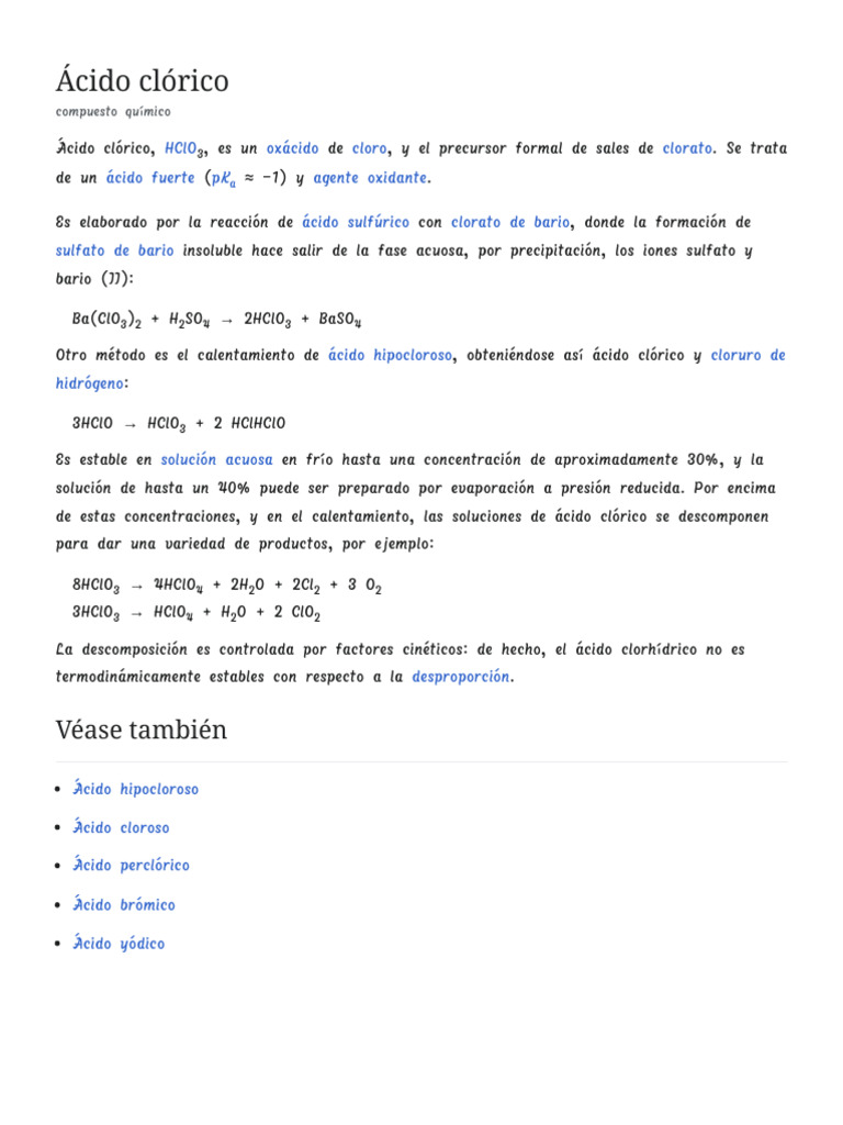 Ácido Clórico - Wikipedia, La Enciclopedia Libre | PDF | Ácido | Química