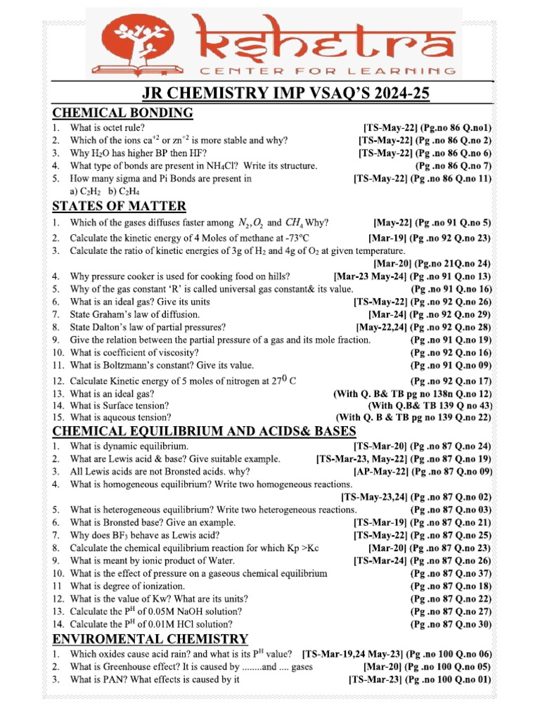 _JR CHEMISTRY IMP VSAQ 2024-25 | PDF