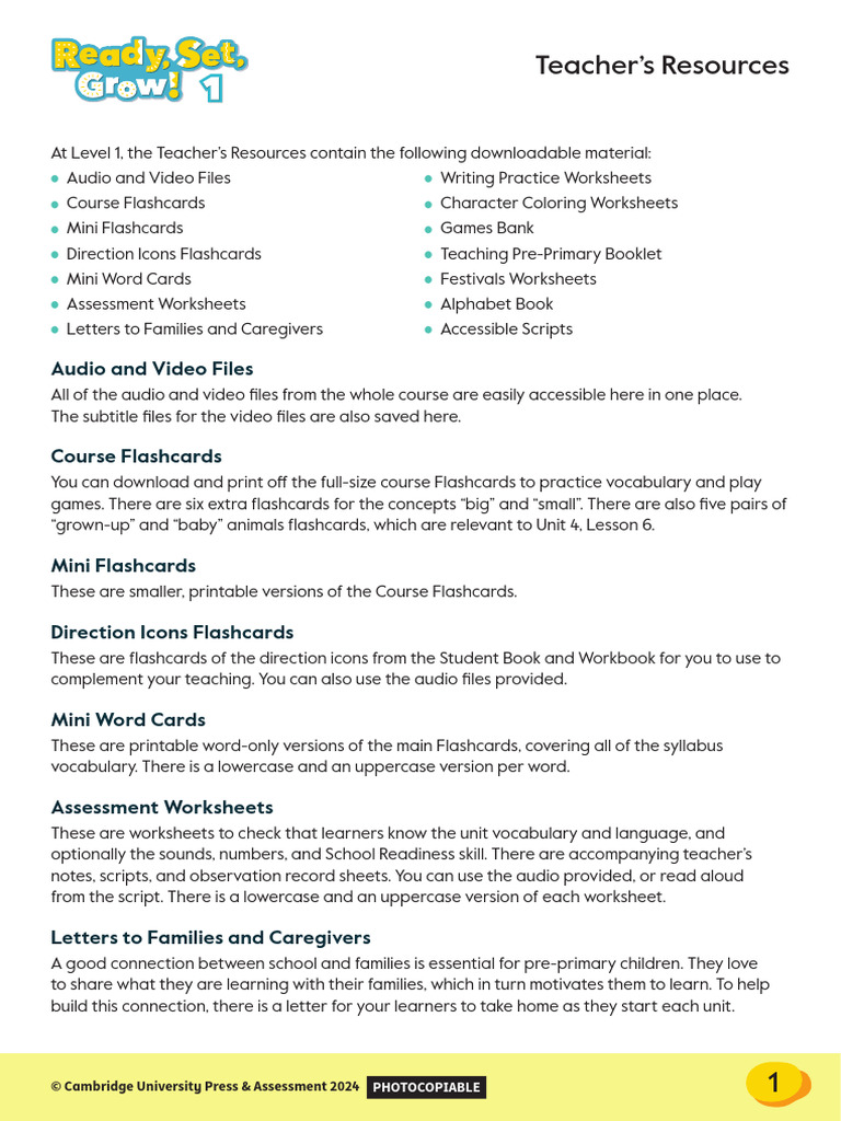 RSG-AE-L1-Teachers Resources Cover Sheet | PDF | Letter Case | Flashcard