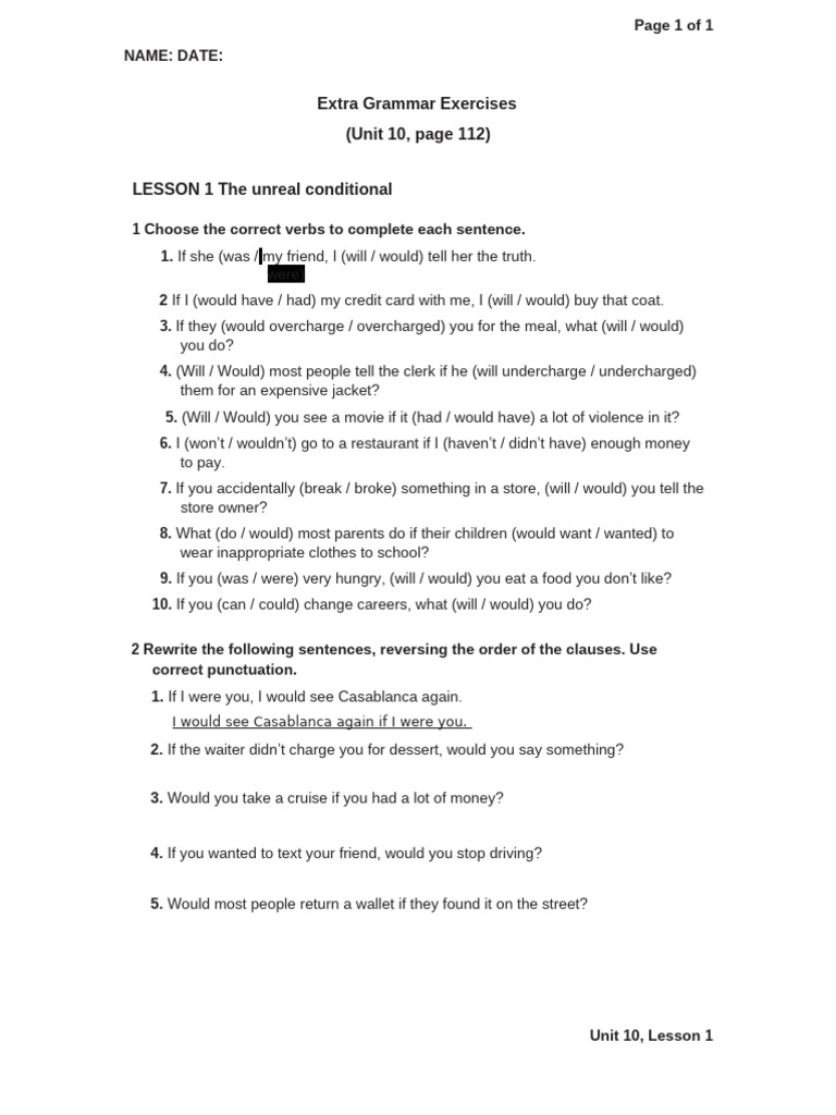 UNIT 10 Extra Activities MEL | PDF