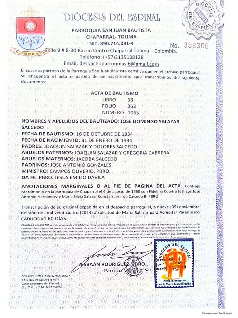 Acta de Bautismo | PDF