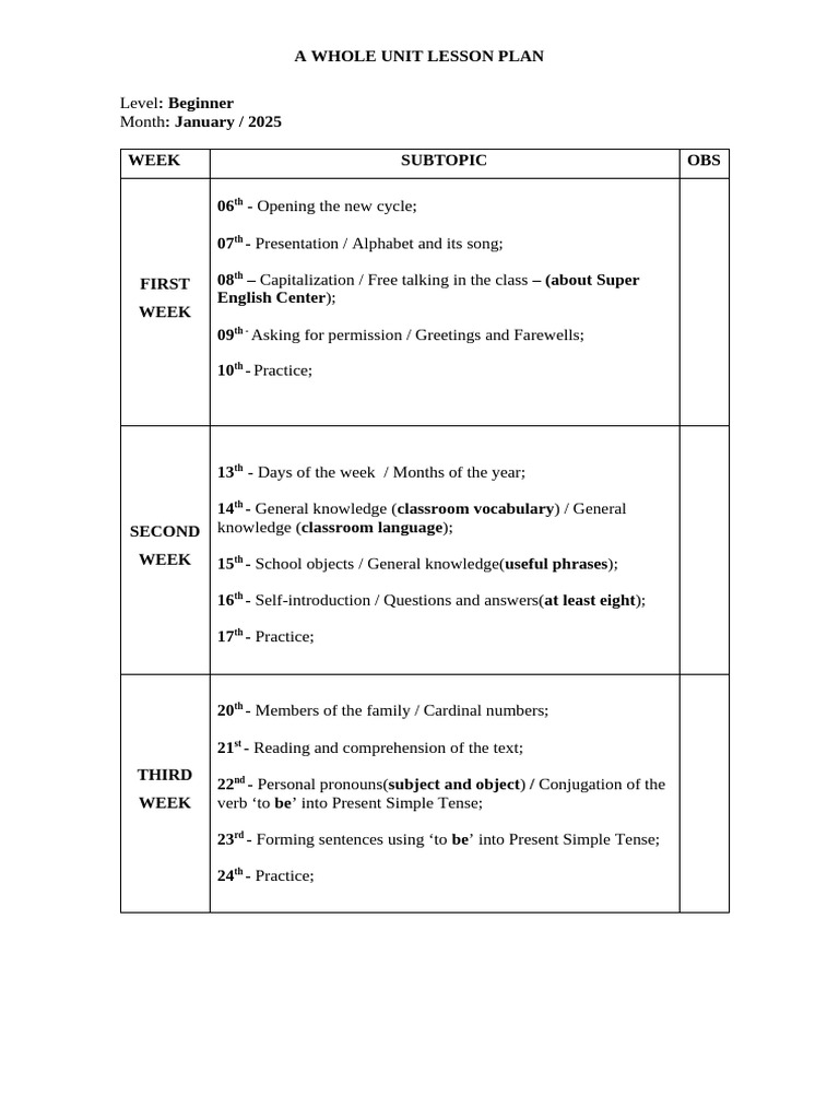 A WHOLE UNIT LESSON PLAN-JANUARY | PDF | English Language | Verb