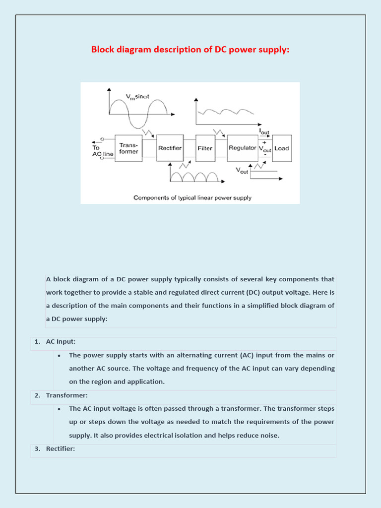 Block Diagram Description of A DC Power Supply | PDF | Power Supply ...
