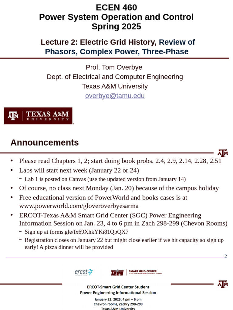 ECEN460 Spring2025 Lect02 | PDF | Electric Power Distribution ...