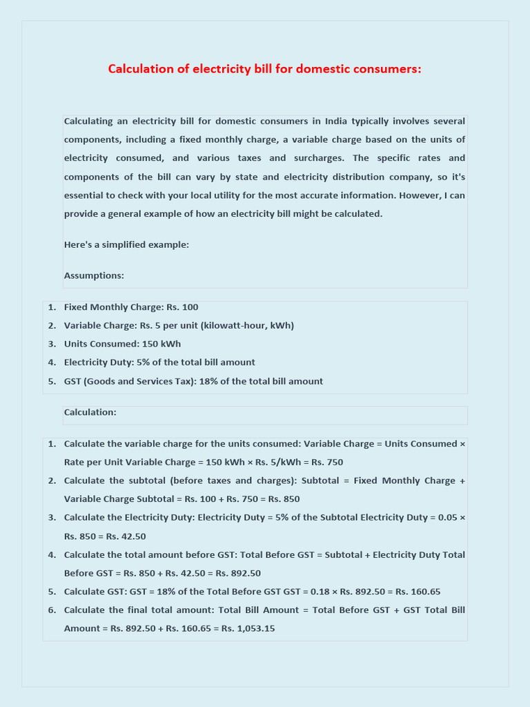 Domestic Electricity Bill Calculation Guide | PDF