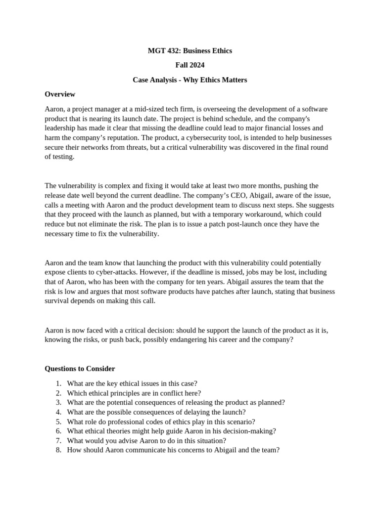 Why Ethics Matter Case | PDF