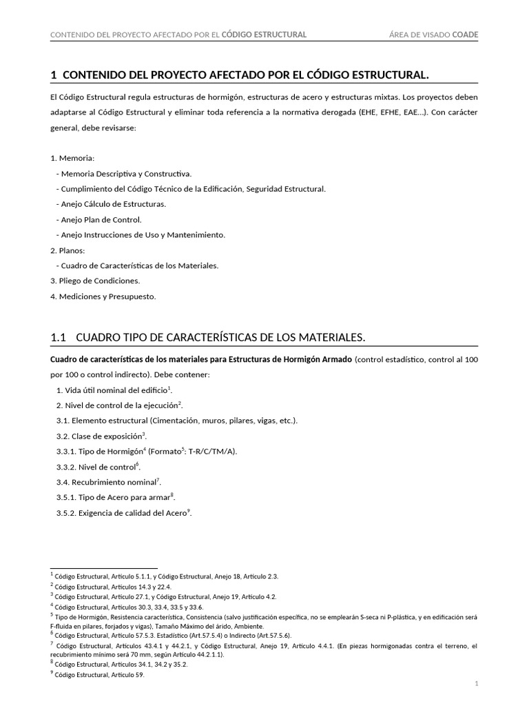 Proyecto Cuadro Caracteristicas Codigo Estructural | PDF | Hormigón | Fundación (Ingeniería)