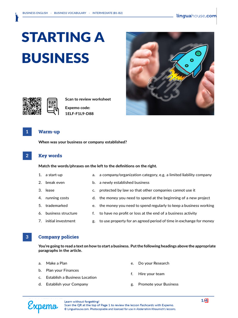 Starting A Business American English Student B1 B2 | PDF | Startup ...