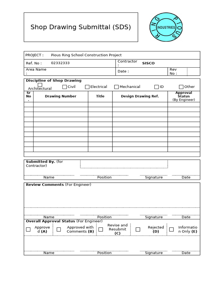 (SDS) Shop Drawing Submittal | PDF