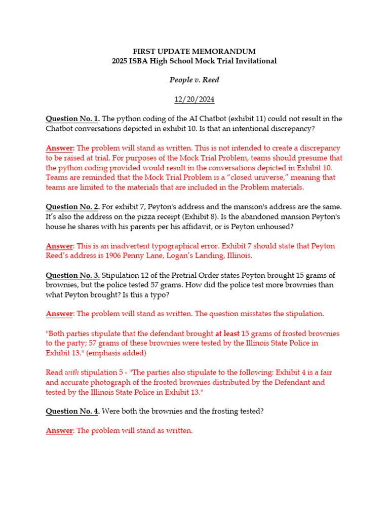 2025 ISBA Mock Trial Update Memo | PDF | Legal Procedure