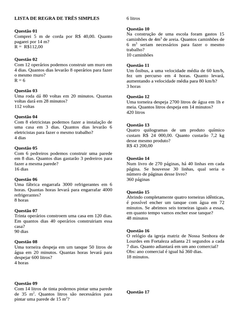 Regra de Três Simples e Composta | PDF