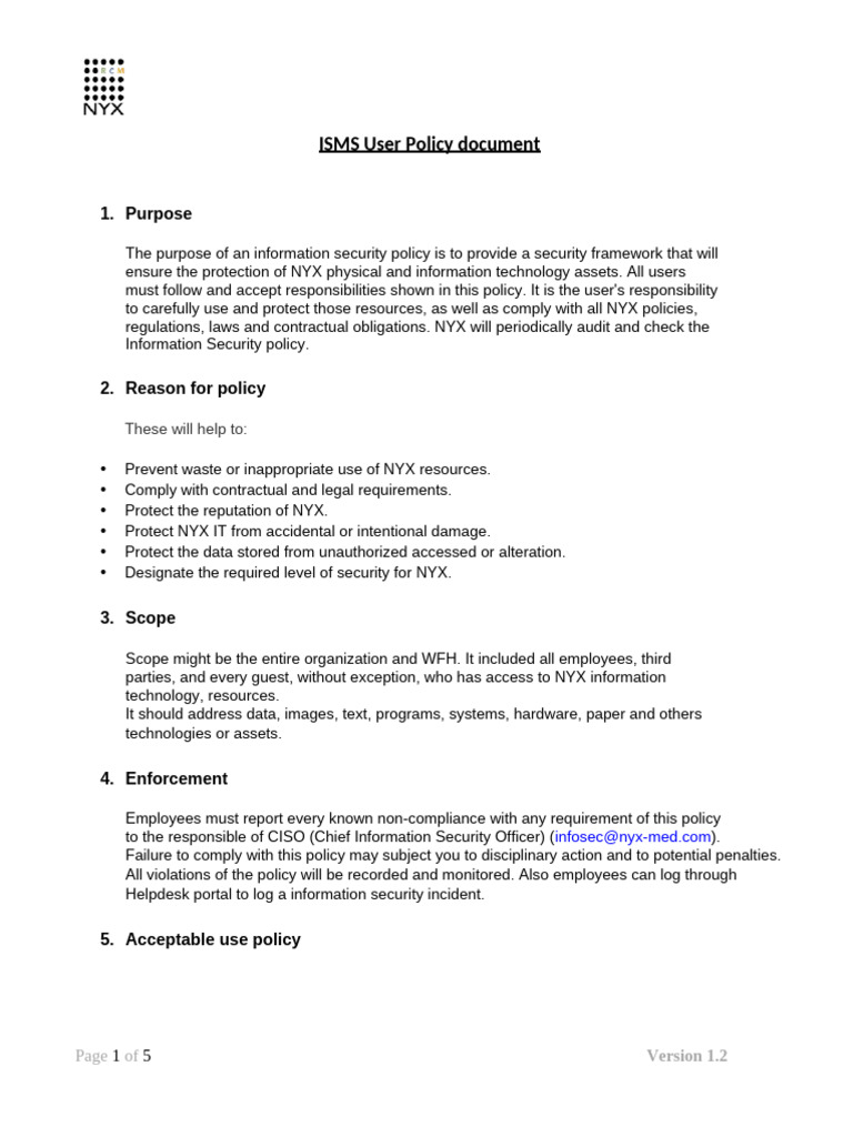 Employee Handbook - ISMS User Policy V1.2 | PDF | Information Security | Password