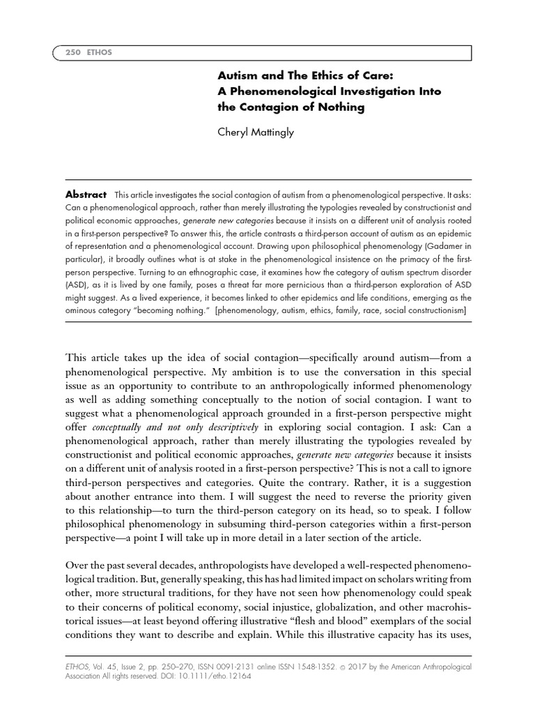 Ethos - 2017 - Mattingly - Autism and The Ethics of Care A ...