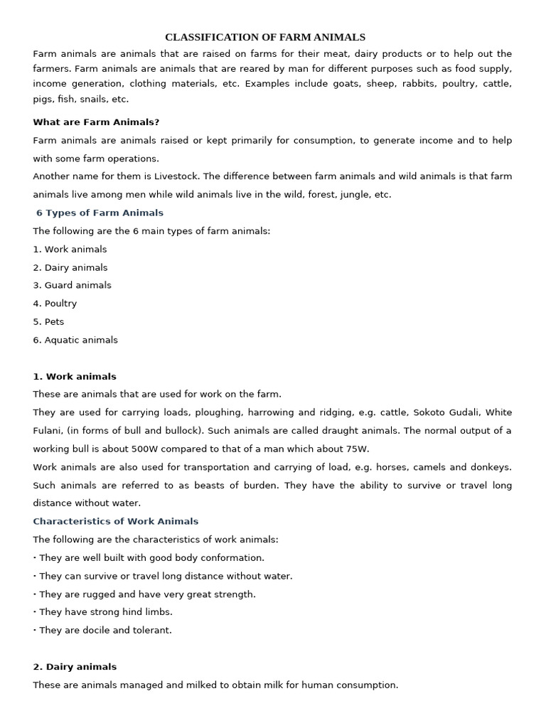 Classification of Farm Animals | PDF | Drawing | Livestock