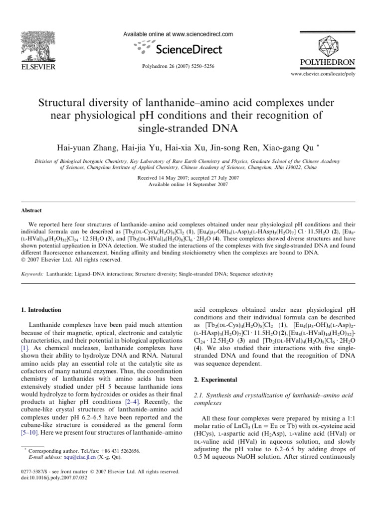 Structural Diversity of Lanthanide Aminoacid Complexes Under | PDF ...