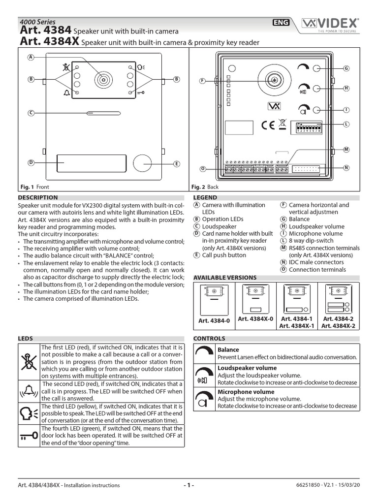 Videx Proximity Reader Installation Guide | PDF | Loudspeaker | Power ...