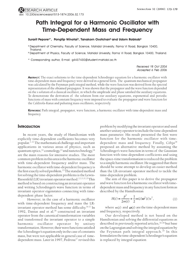 Path Integral For A Harmonic Oscillator | PDF | Waves | Wave Function