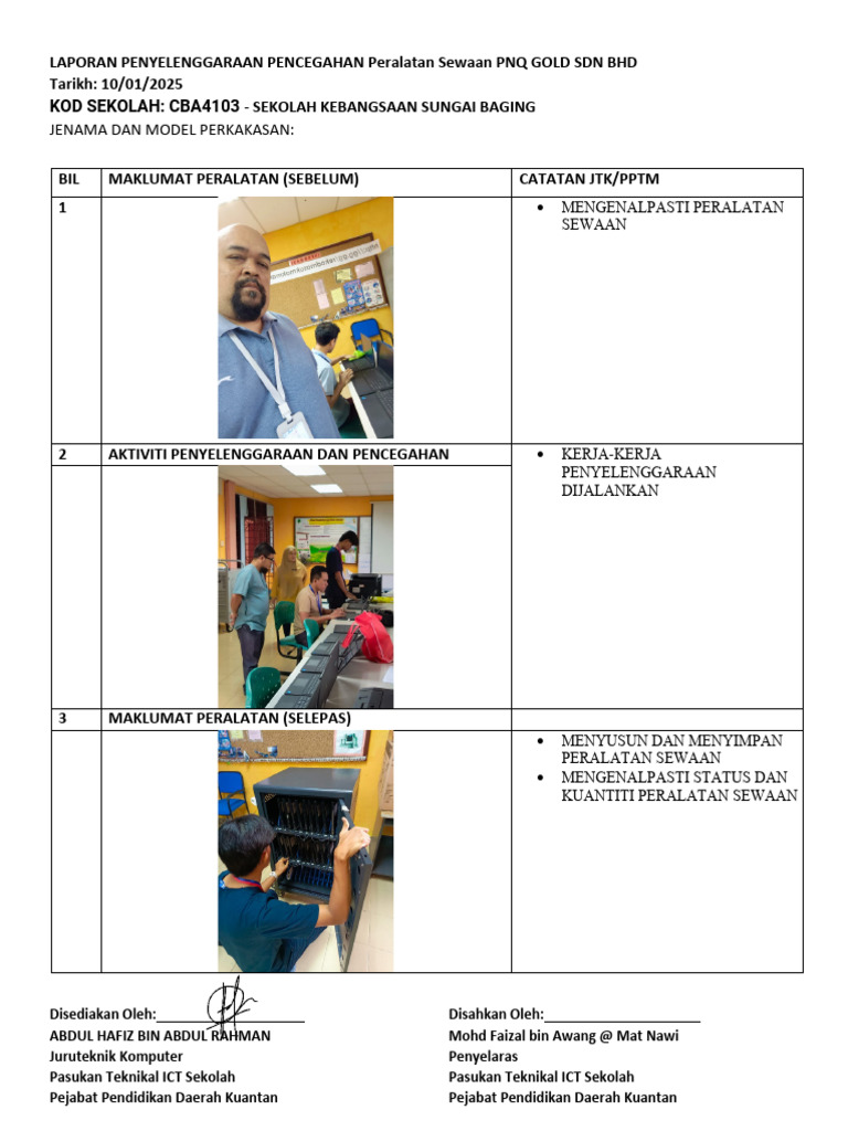 Pelaporan Peralatan Sewaan - SK SG Baging | PDF