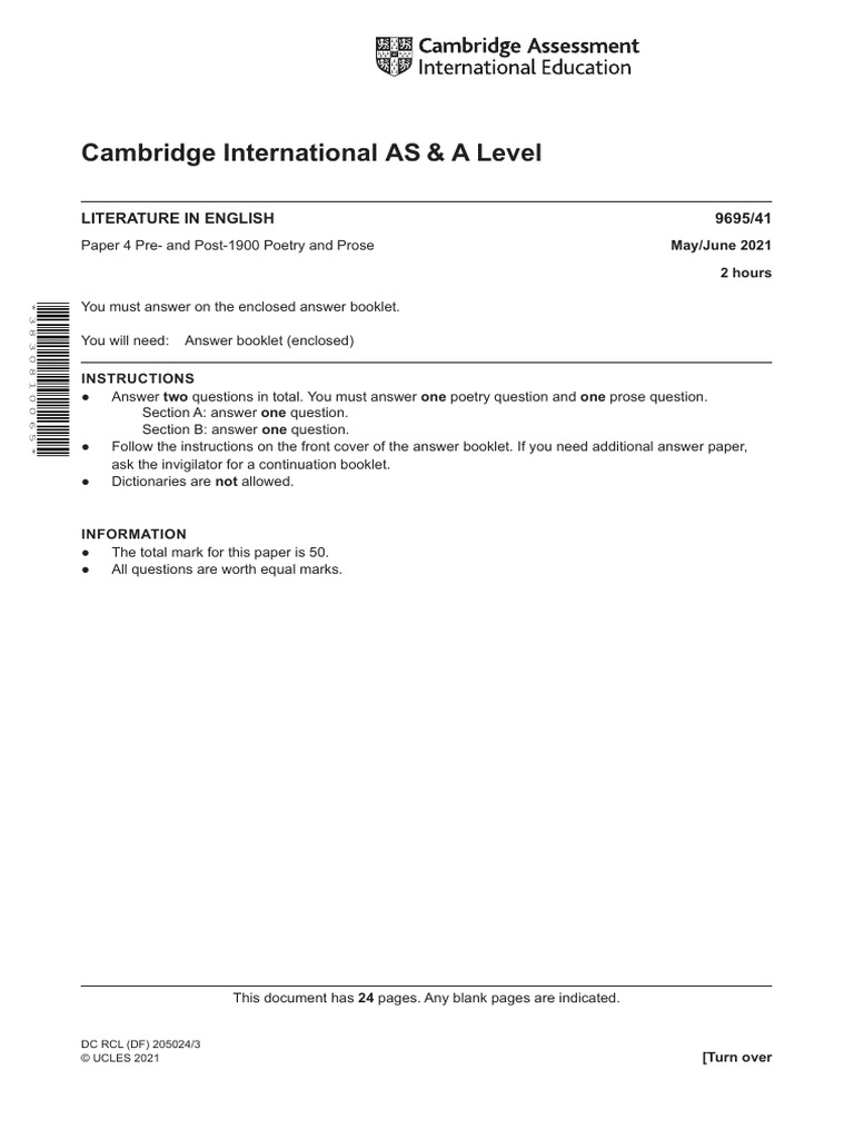 Cambridge AS & A Level English Literature Exam | PDF | Persuasion (Novel)