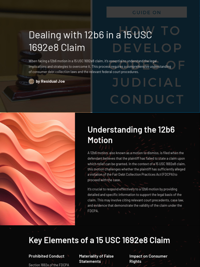 Dealing With 12b6 in A 15 USC 1692e8 Claim | PDF | Lawsuit | Public Law