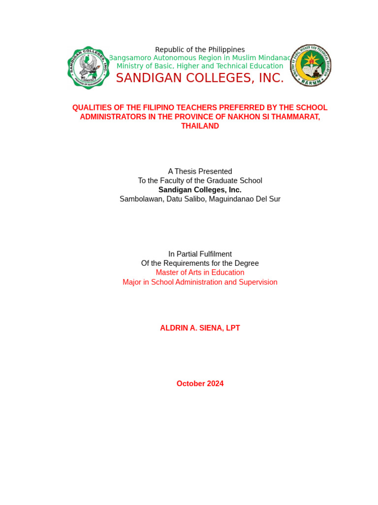 Thesis and Dissertation Sample | PDF | Teachers | Learning