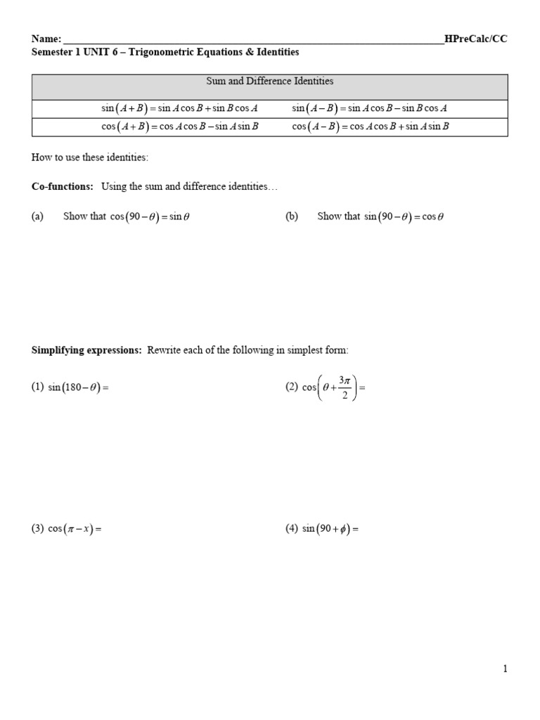 Trigonometric Equations & Identities Guide | PDF | Trigonometric Functions | Mathematical Objects