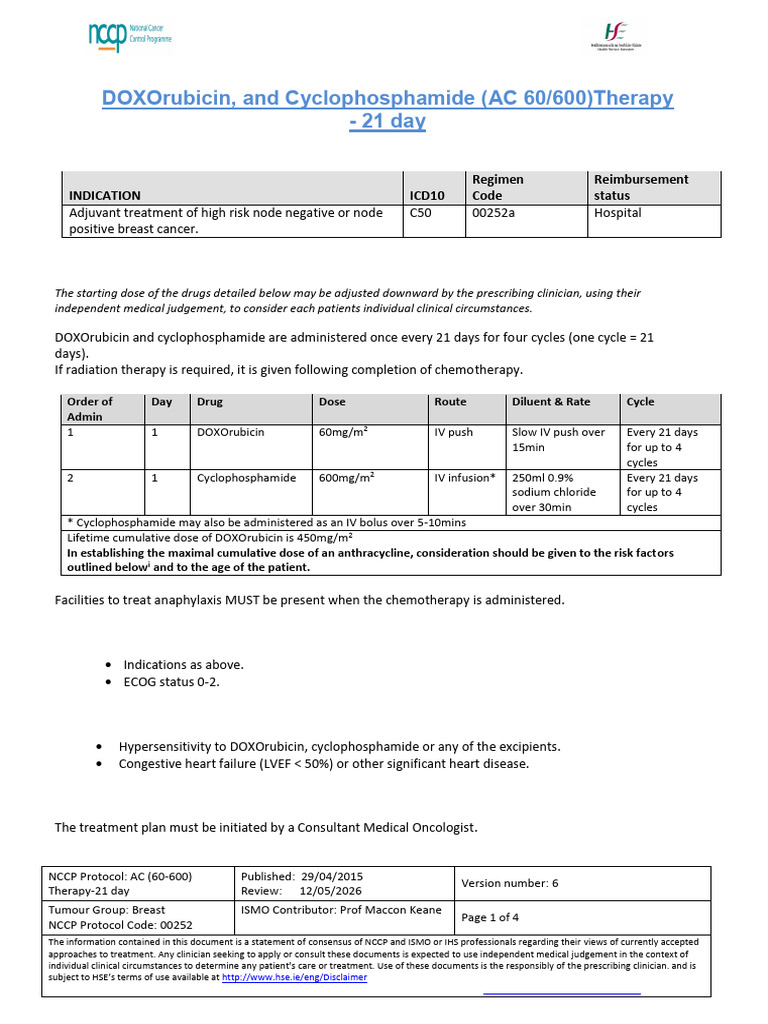 NCCP - Cyclophosphamide-Doxorubicin | PDF | Chemotherapy | Intravenous Therapy
