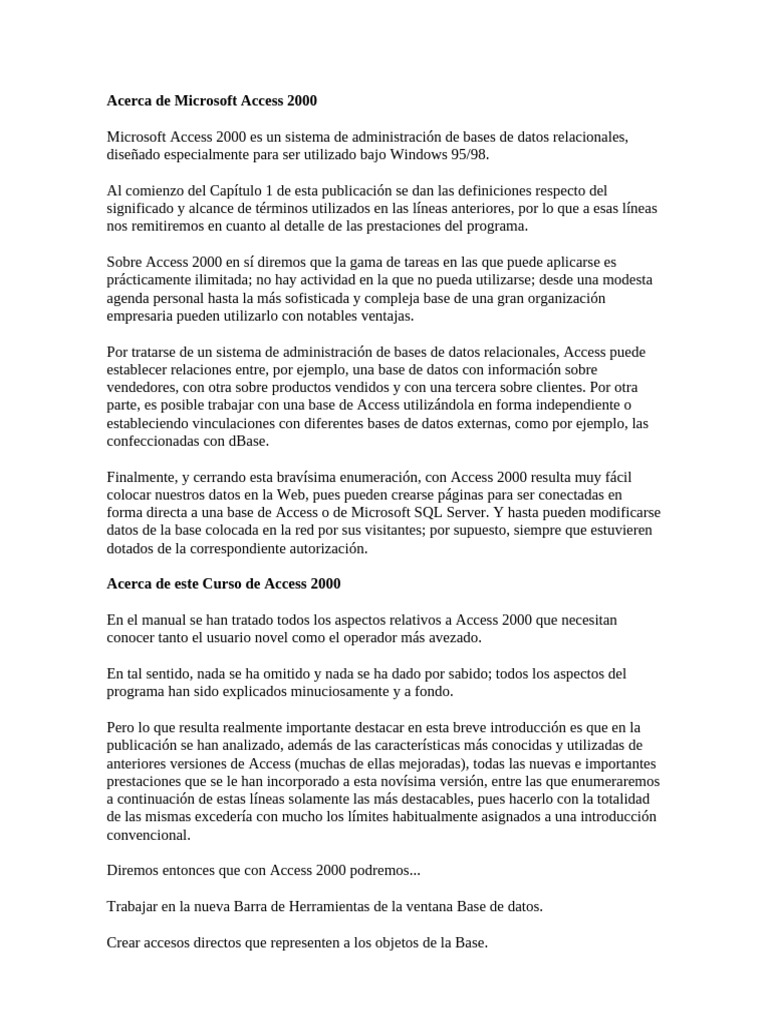 Introducción a Microsoft Access 2000 | PDF | Bases de datos | Ventana (informática)
