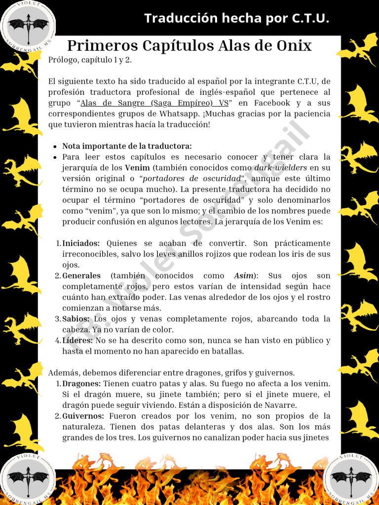 Primeros Capítulos Alas de Onix | PDF | Traducciones