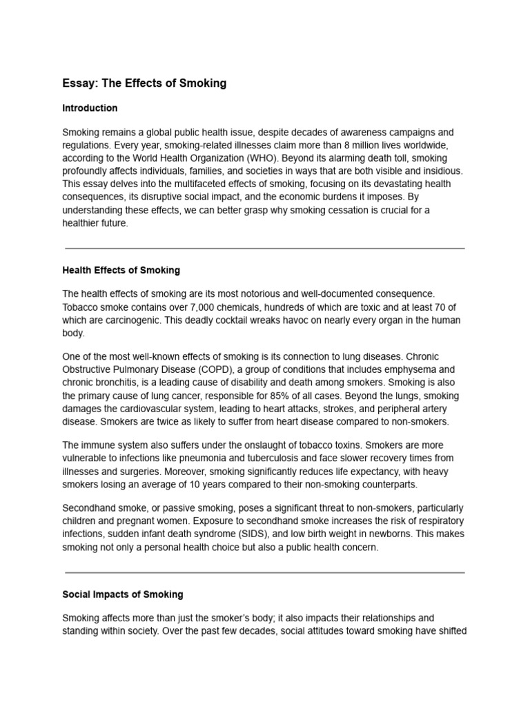 Essay - The Effects of Smoking | PDF | Tobacco Smoking | Addiction