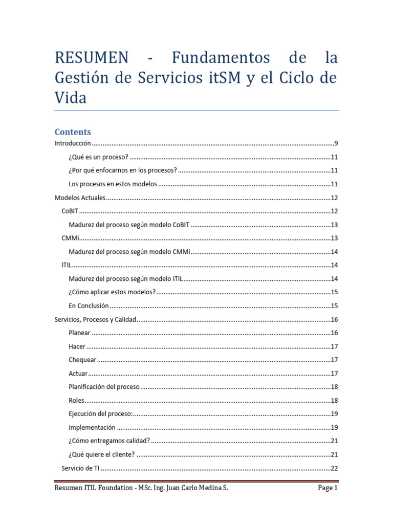 RESUMEN ITIL FOUNDATION | PDF | Itil | Calidad (comercial)