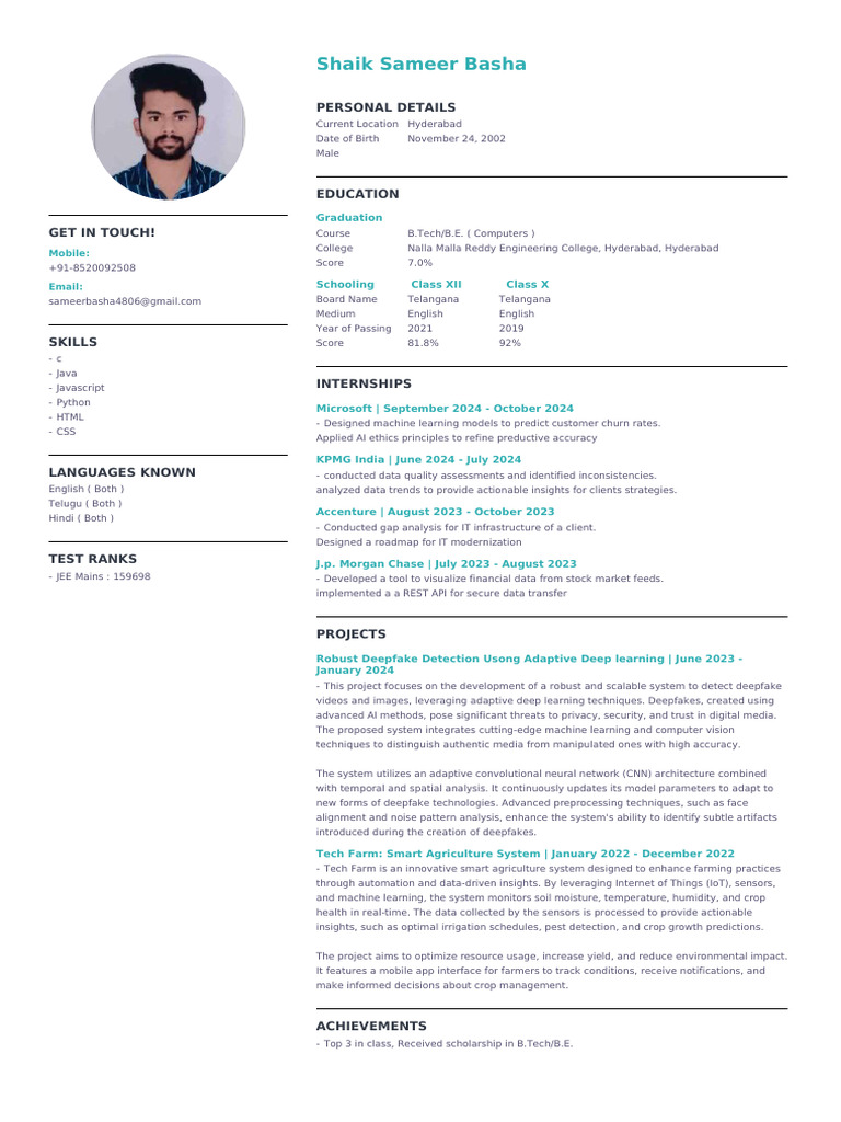 Shaik Sameer Basha Resume | PDF | Internet Of Things | Computing