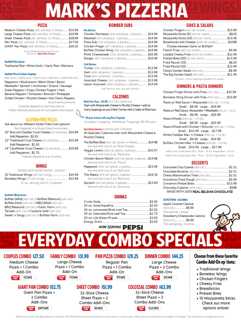 Marks Pizzeria Menu | PDF | Pizza | Pasta