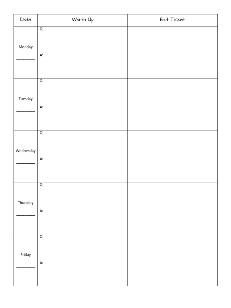 Warm Up & Exit Ticket | PDF