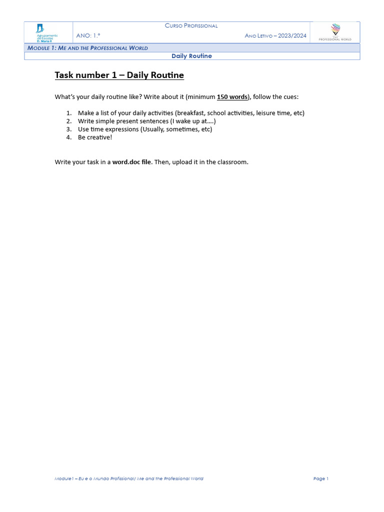 Daily Routine Writing Task Guide | PDF