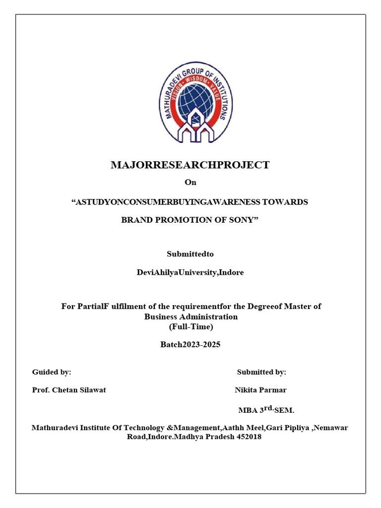 Nikita Parmar Mrp Report | PDF | Consumer Behaviour | Statistics