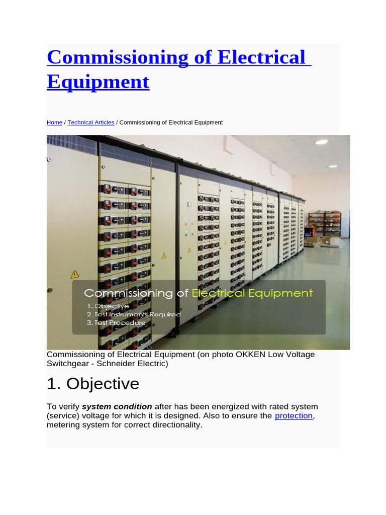 Electrical Equipment Commissioning Guide | PDF | Transformer | Relay